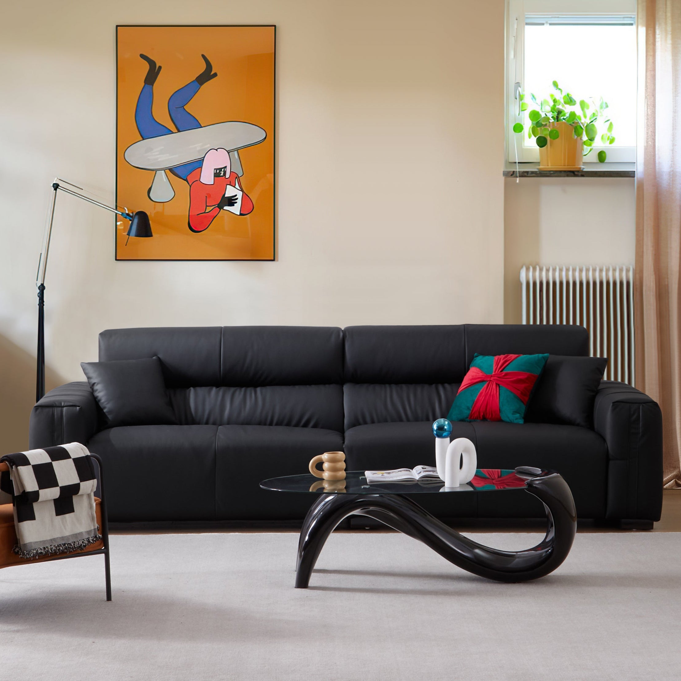 Noir Luxe Black Genuine Leather Sofa – SOKA HOME