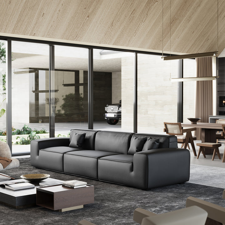 Domus Modular Contemporary Genuine Leather Sofa, Black – SOKA HOME