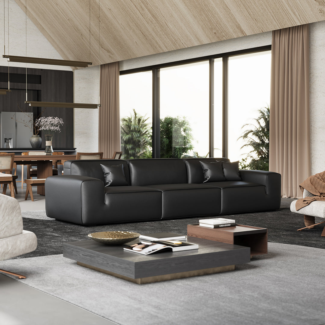 Domus Modular Contemporary Genuine Leather Sofa, Black – SOKA HOME