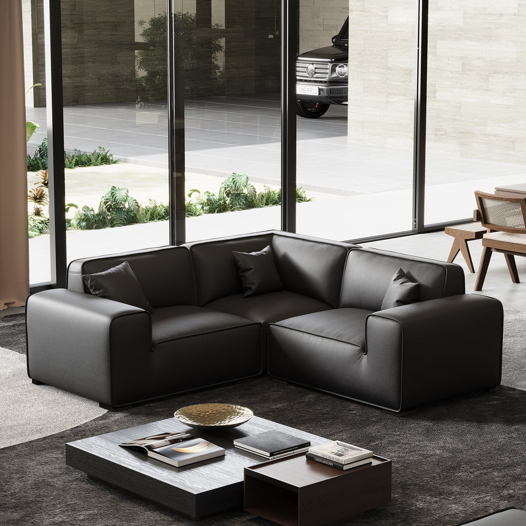 Domus Modular Black Leather Living Room Sectional Sofa&Couch – SOKA HOME
