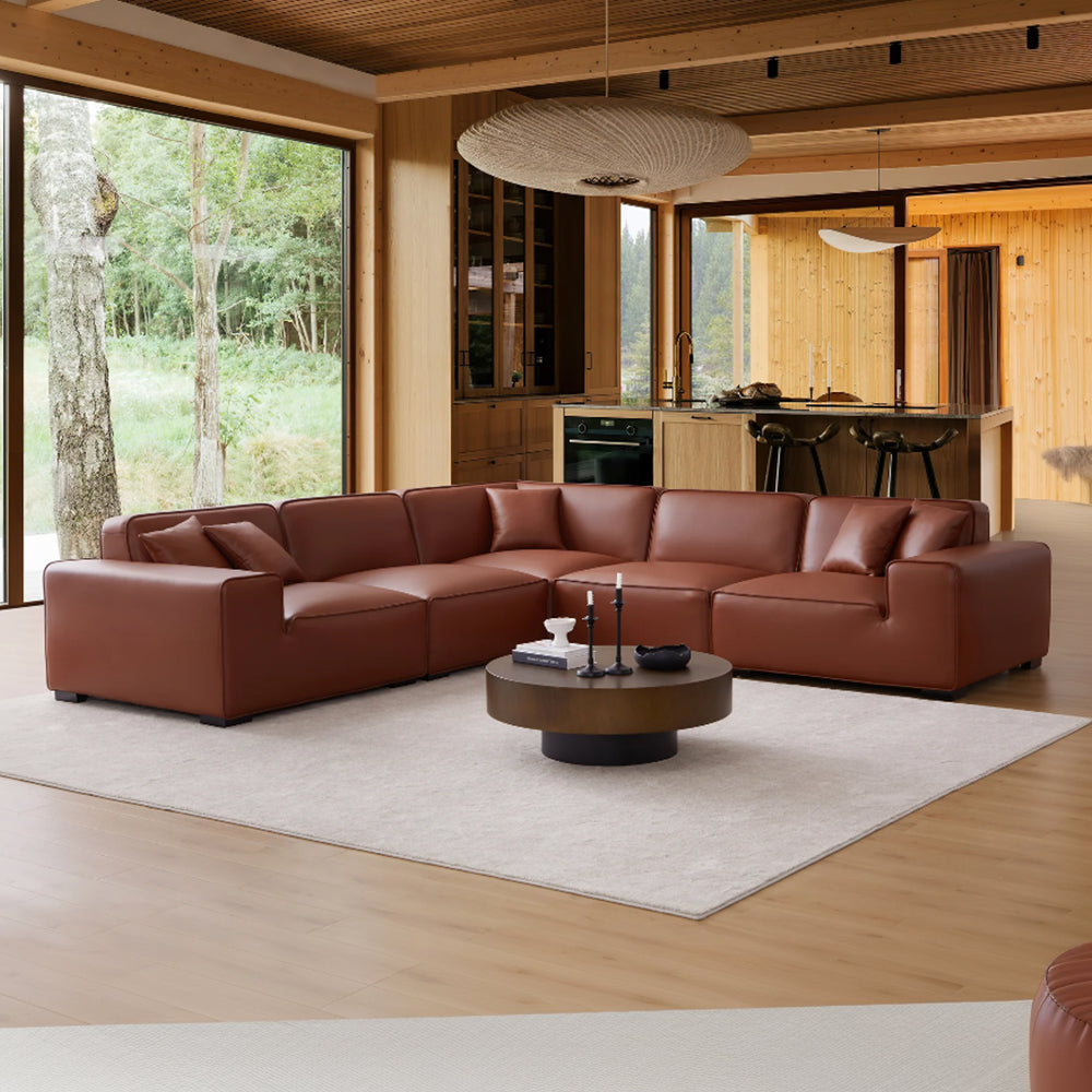 Domus Modular Beige Leather Living Room Sectional Sofa&Couch – SOKA HOME