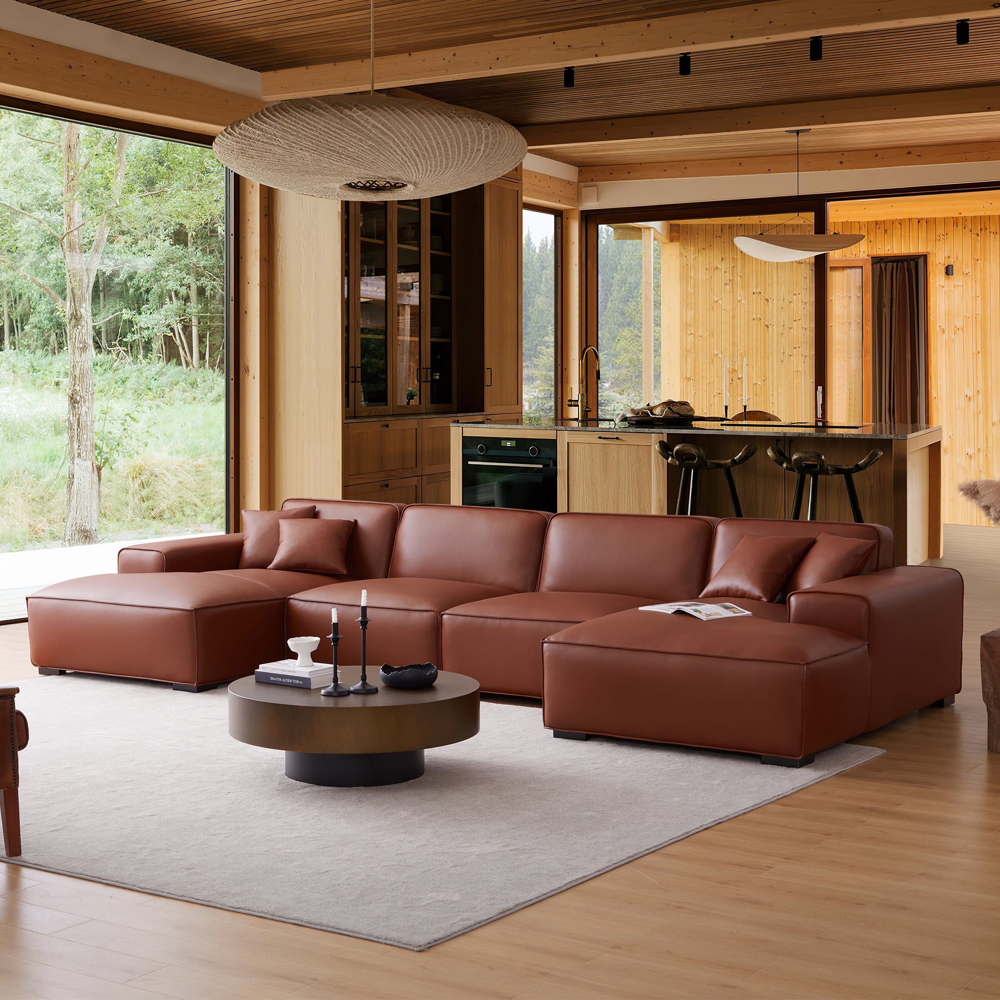 Domus Modular Brown Leather Double Chaise Sectional – SOKA HOME